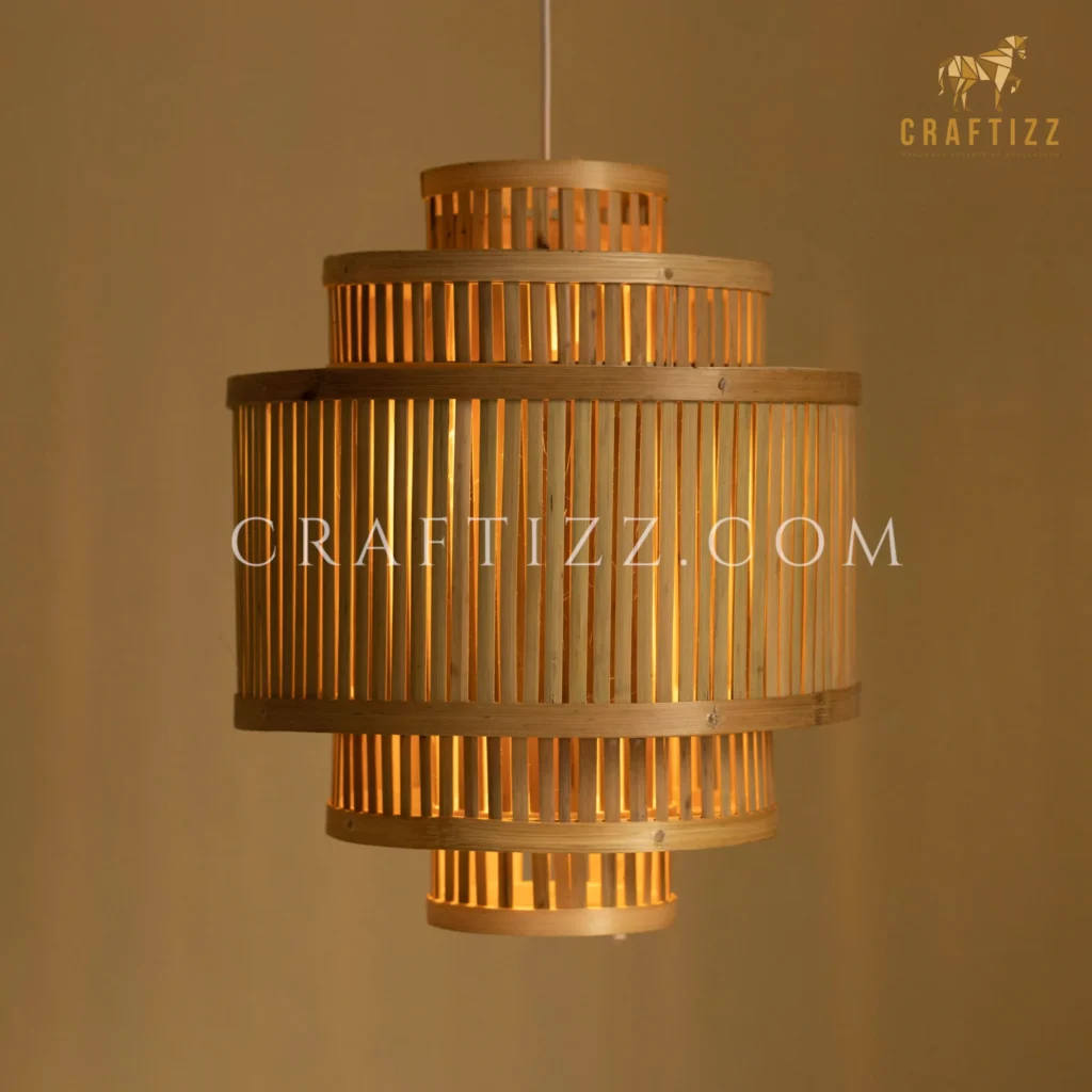 Bamboo Lamp Shade Triple Layer Ceiling Hanging Lamp - Craftizz.com